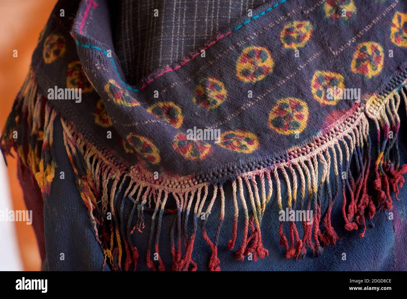 Traditional woollen, tie-dyed shawl used in this region of Zanskar by ...