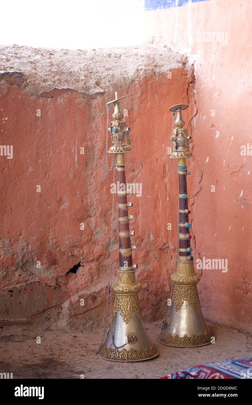Tibetan buddhist horns, used at rituals, ceremonies and festivals ...