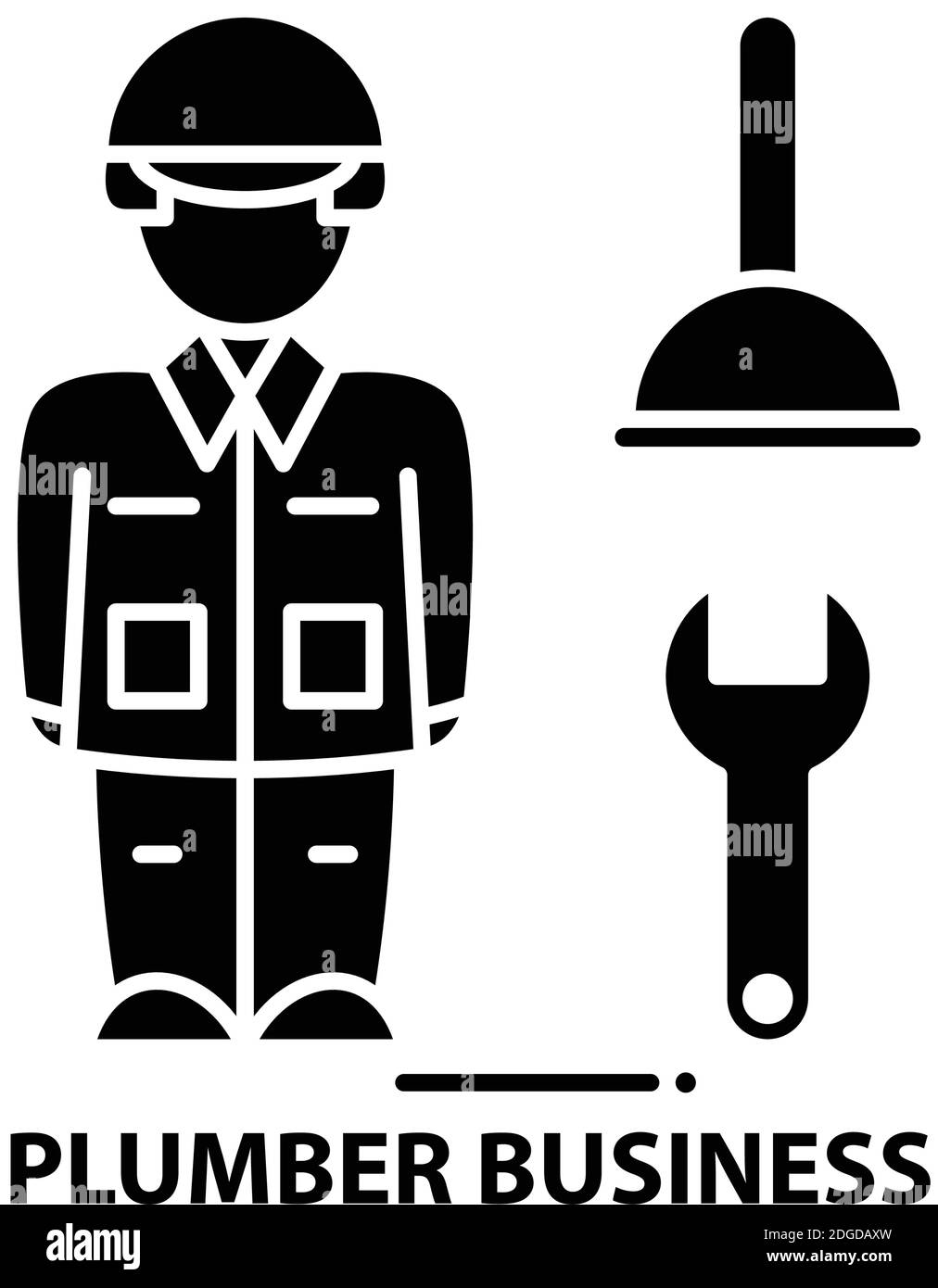 plumber business icon, black vector sign with editable strokes, concept ...