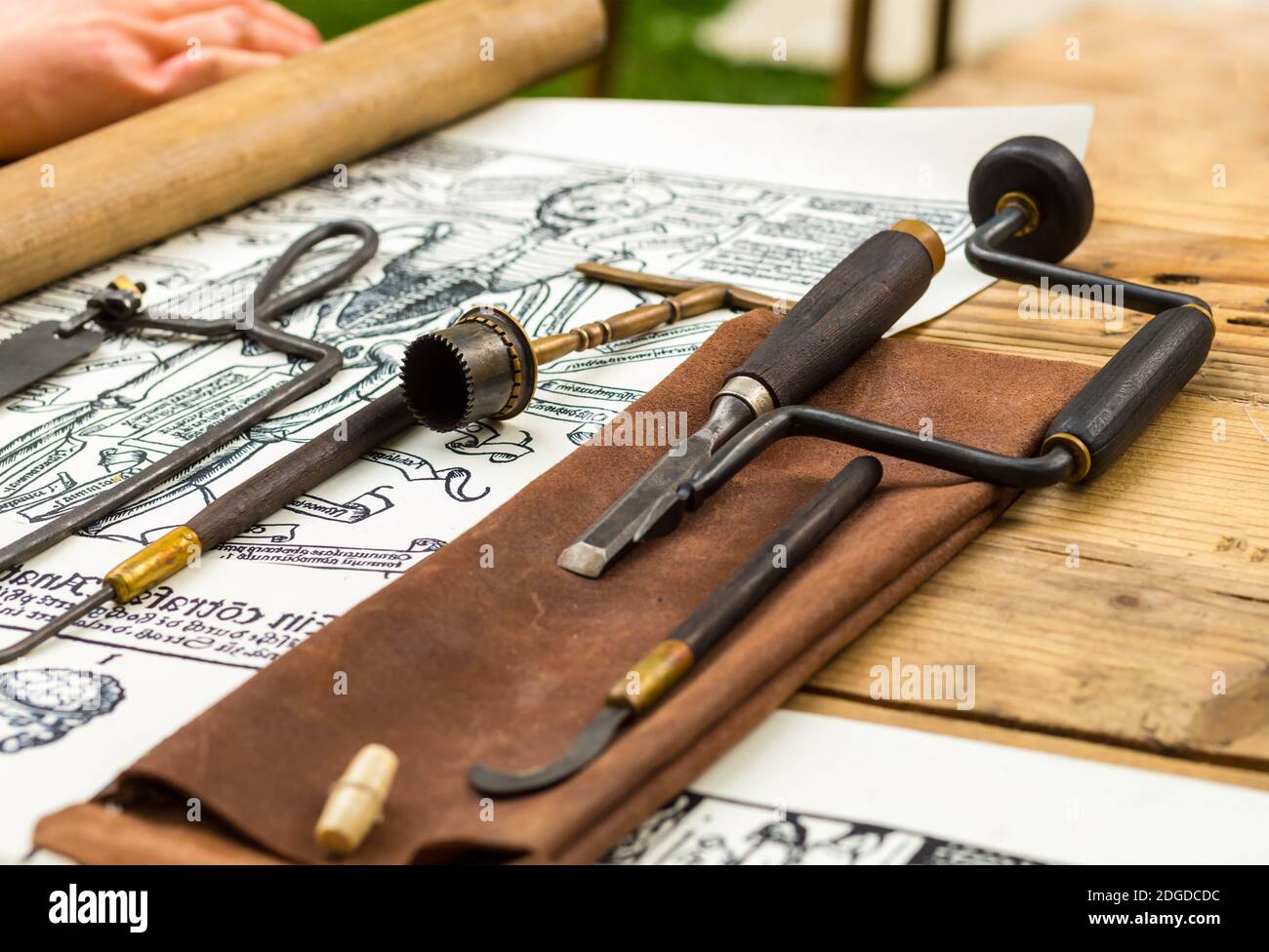 Medieval medical tools, a traditional healer's inventory carrying out ...