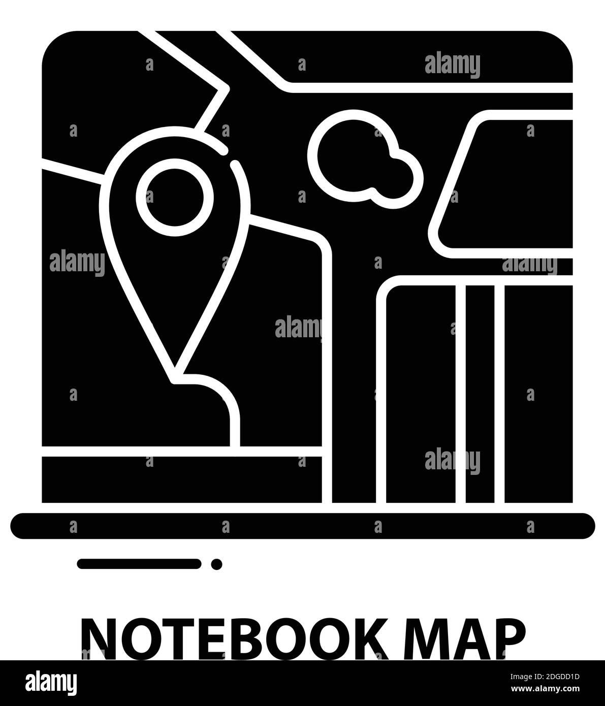 notebook map icon, black vector sign with editable strokes, concept ...