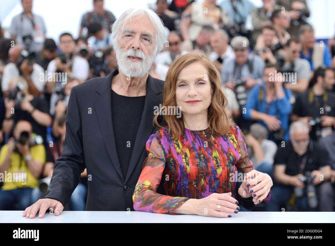 Michael Haneke and Isabelle Huppert attending the Happy End photocall ...