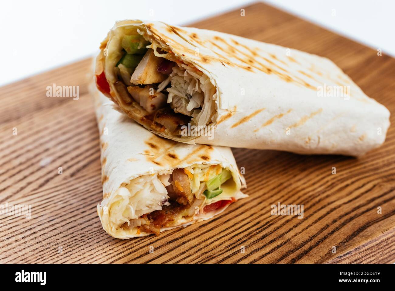 Turkish Shawarma on a wooden Board and light background Stock Photo - Alamy