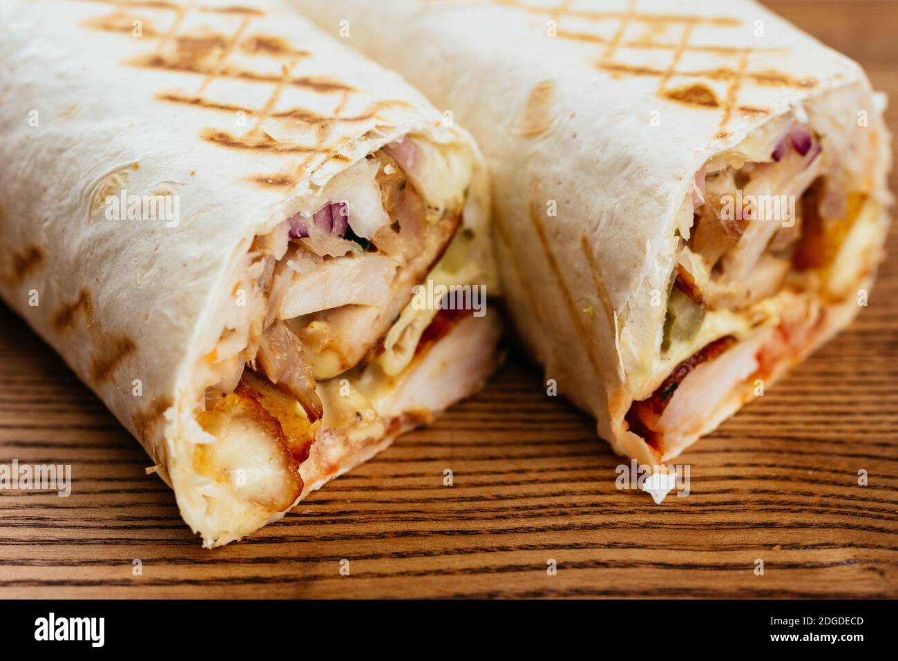 Turkish Shawarma on a wooden Board and light background Stock Photo - Alamy