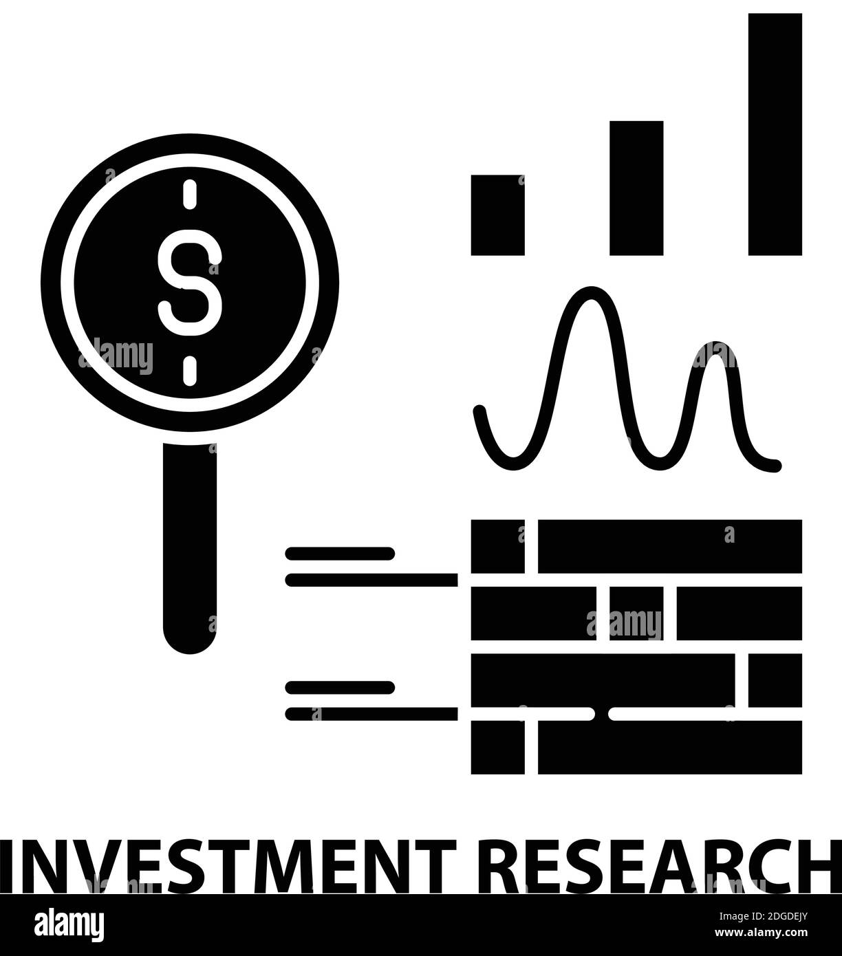 investment research icon, black vector sign with editable strokes ...