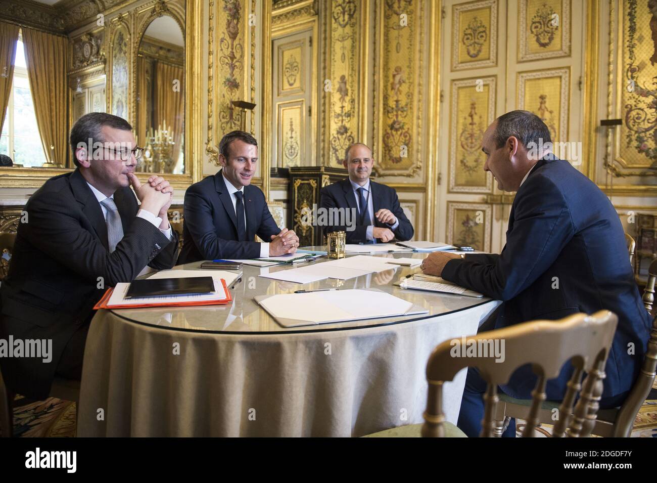 French President Emmanuel Macron meets French Democratic Confederation ...