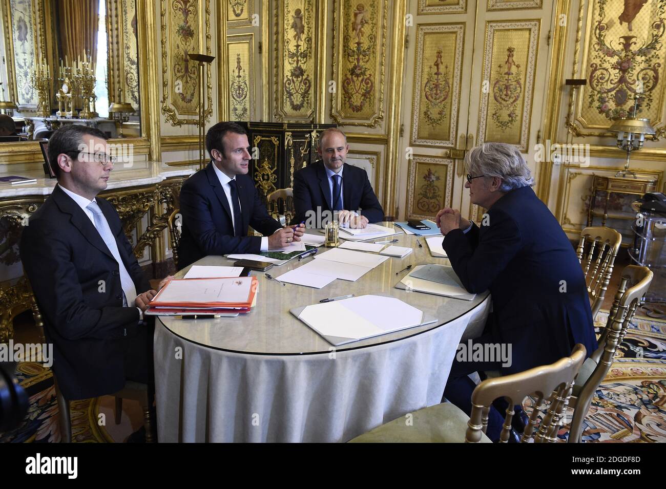 French President Emmanuel Macron meets with French labour union General ...