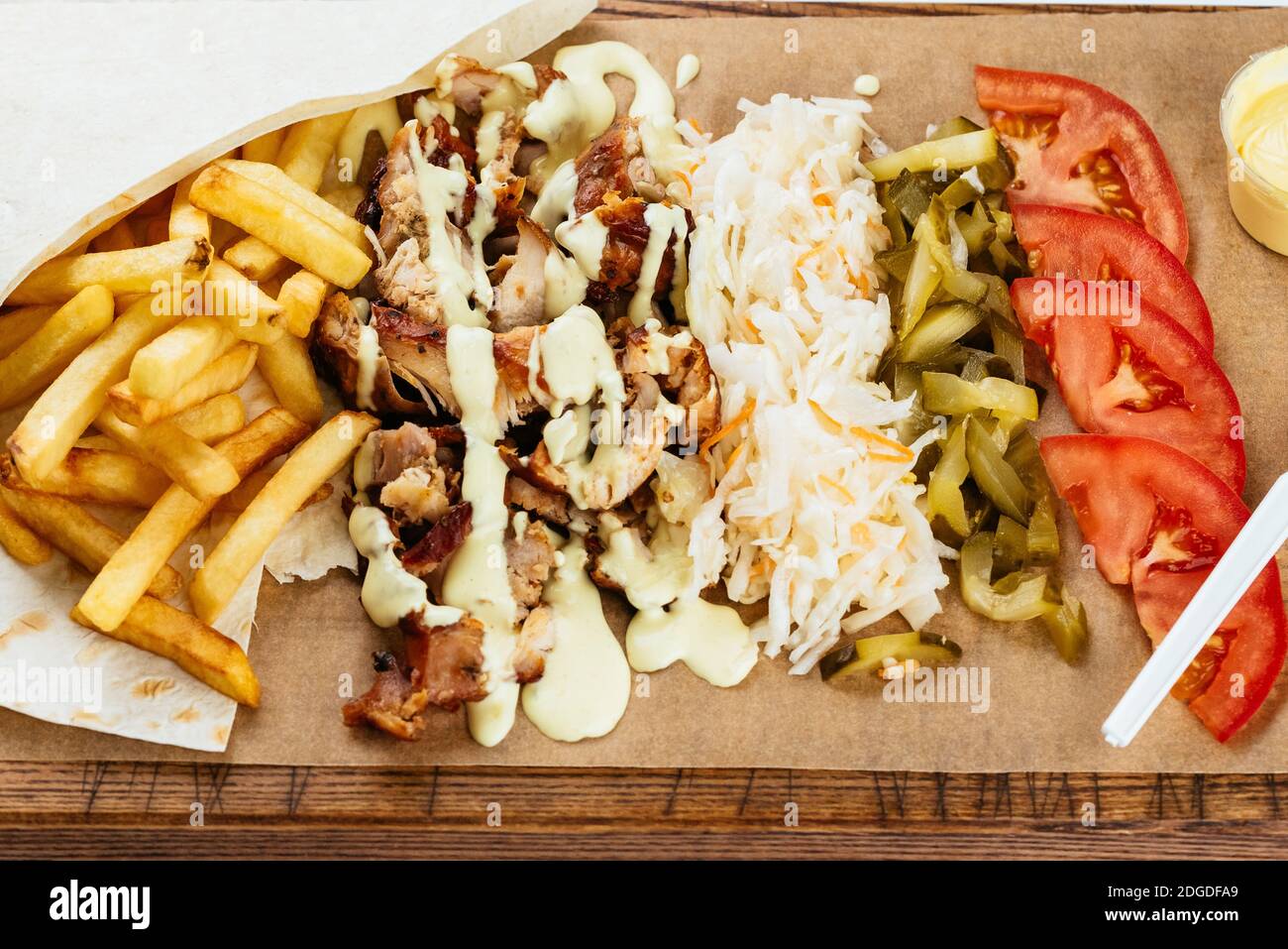 Turkish Shawarma on a wooden Board and light background Stock Photo - Alamy