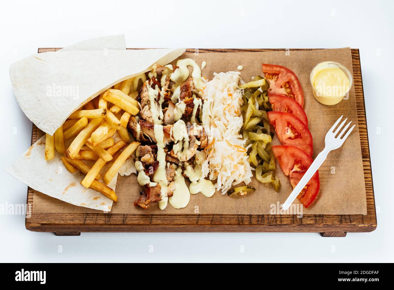 Turkish Shawarma on a wooden Board and light background Stock Photo - Alamy