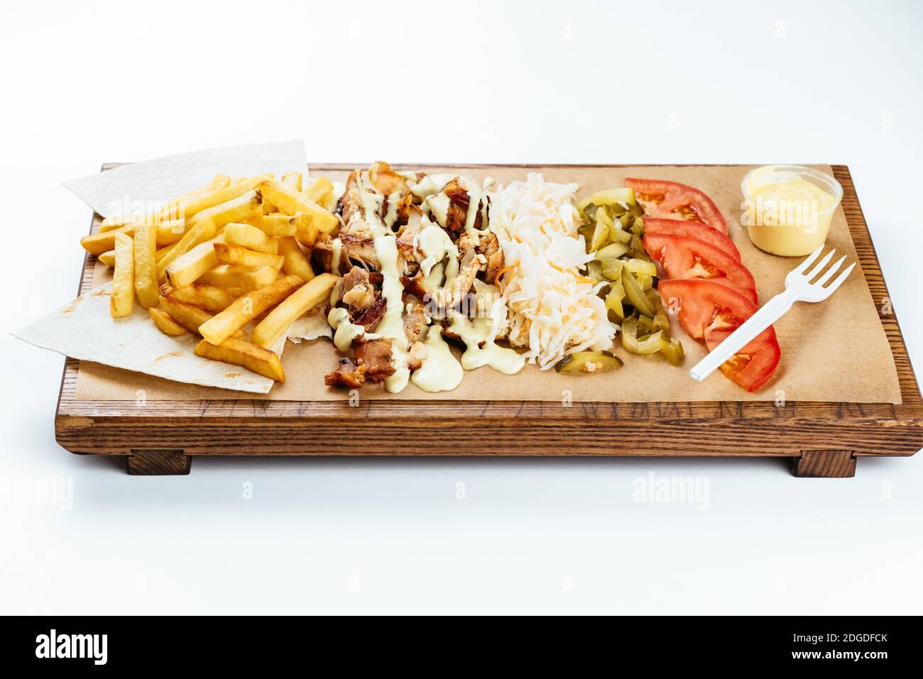 Turkish Shawarma on a wooden Board and light background Stock Photo - Alamy