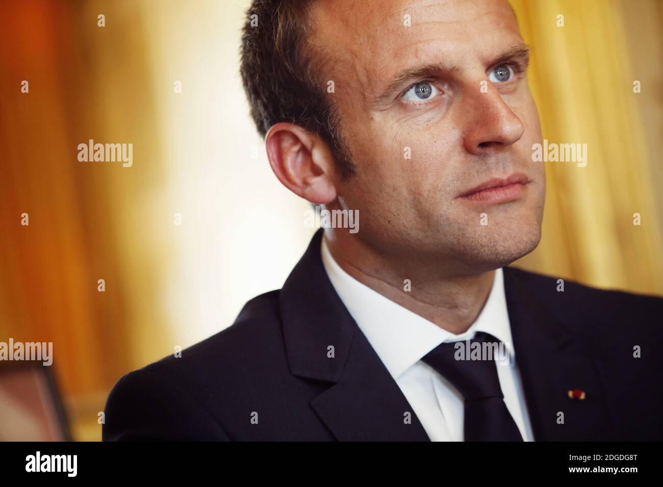 French President Emmanuel Macron during meetings with representatives ...