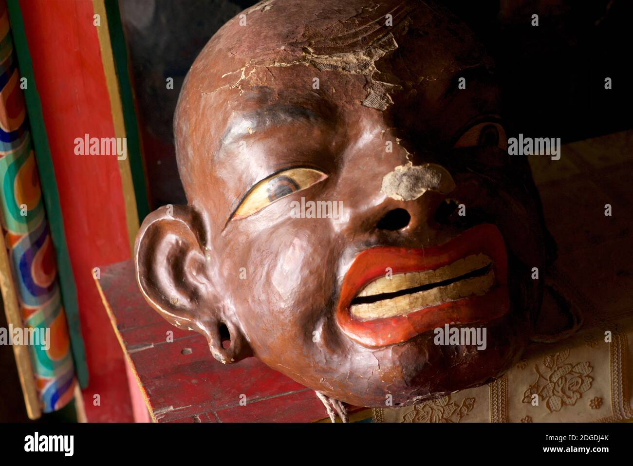 Traditional Tibetan buddhist Cham dance mask. Karsha monastery, near ...