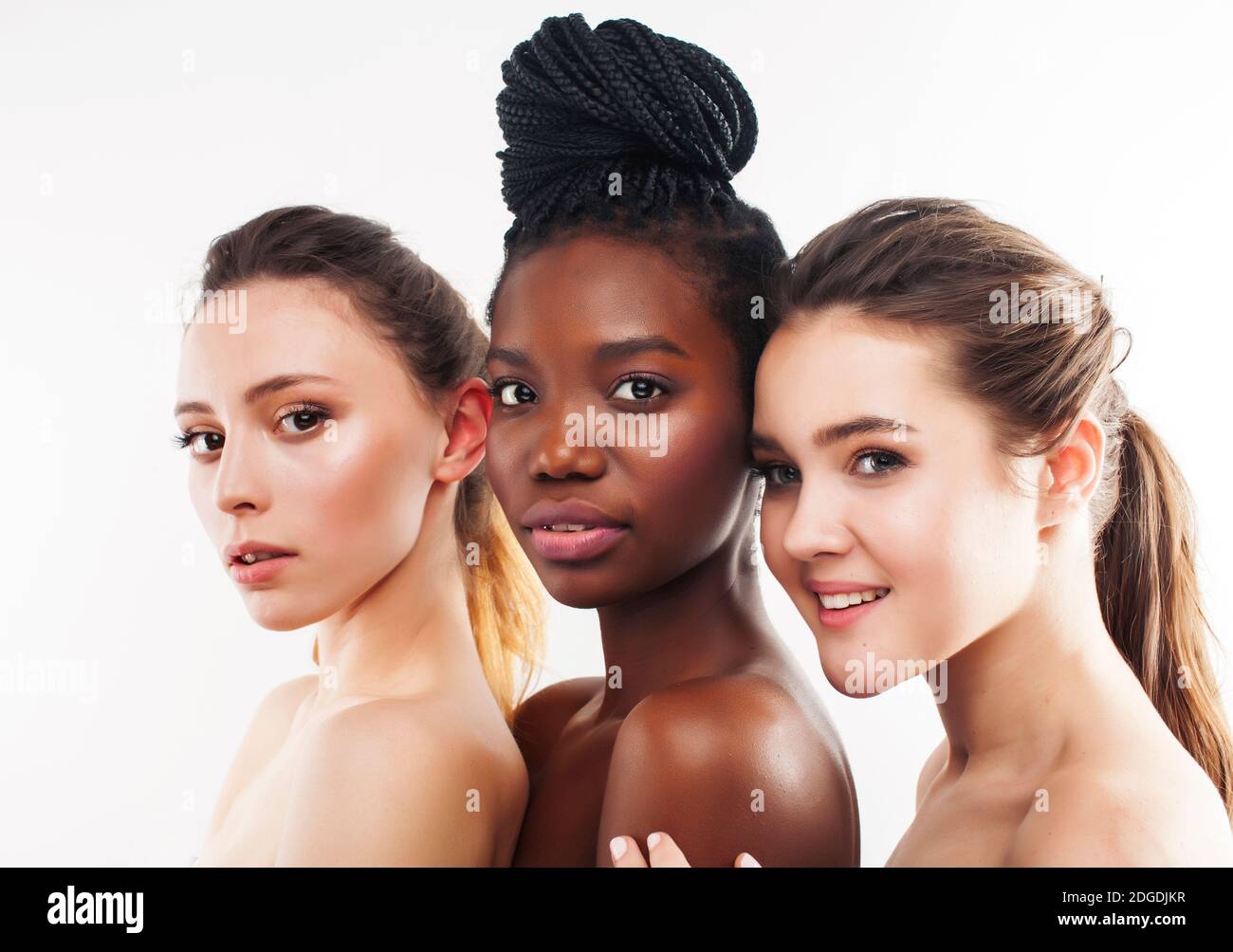 three different nation woman: african-american, caucasian together ...