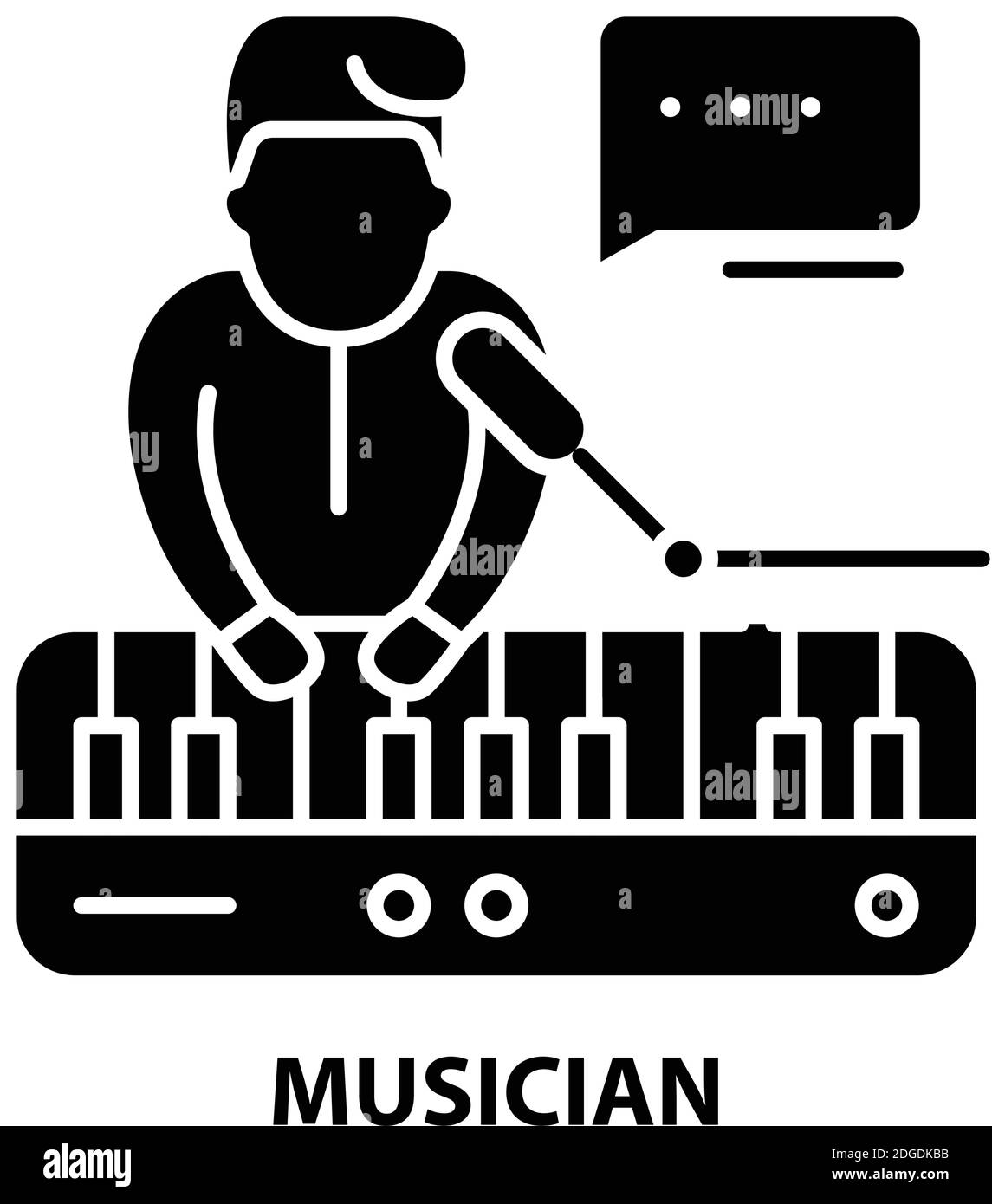 musician icon, black vector sign with editable strokes, concept ...
