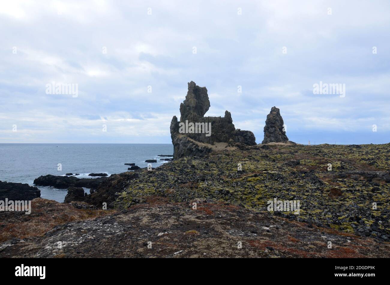 Scenic lava rock landscape with a rock strewn landscape in Iceland ...