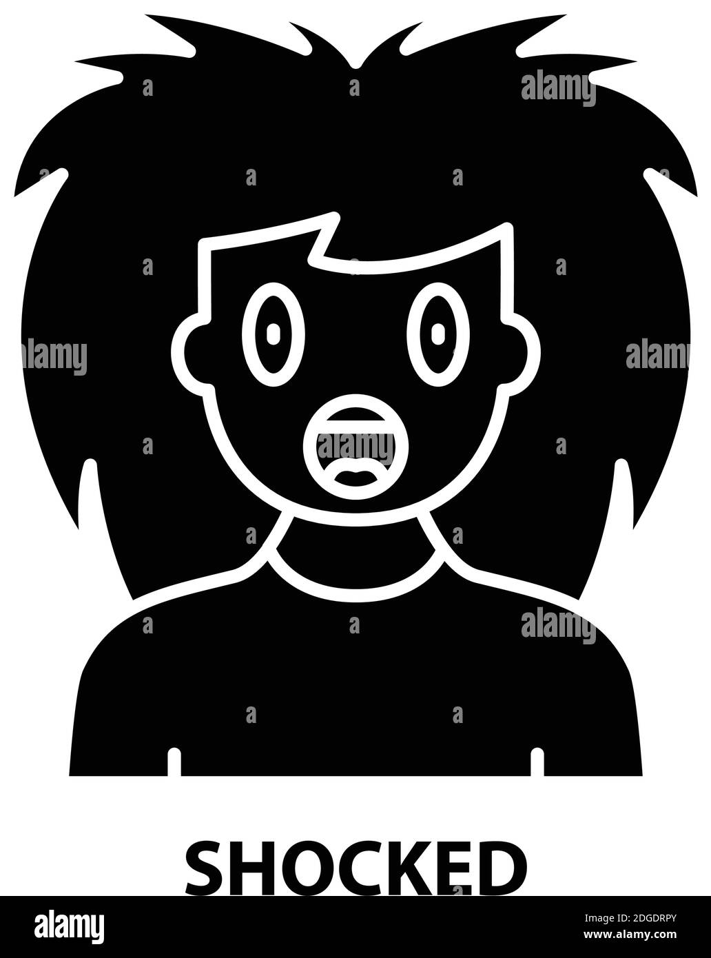 shocked icon, black vector sign with editable strokes, concept ...