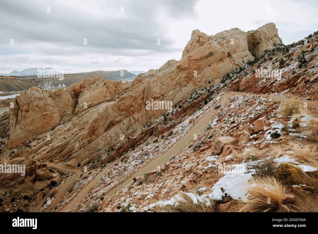 Burr trail switchback with light snow. Capital Reef National Park Utah ...