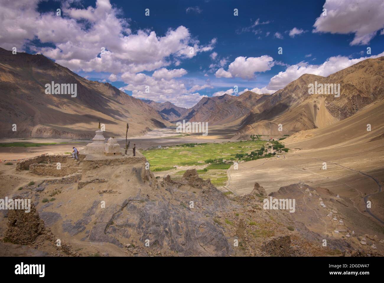 Views across the Zanskar Valley and river below from Zangla Palace, Tsa ...