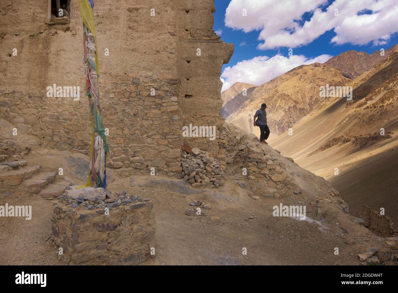 A visitor to Zangla Palace, Tsa-zar, Zanskar, Kargil district, Ladakh ...
