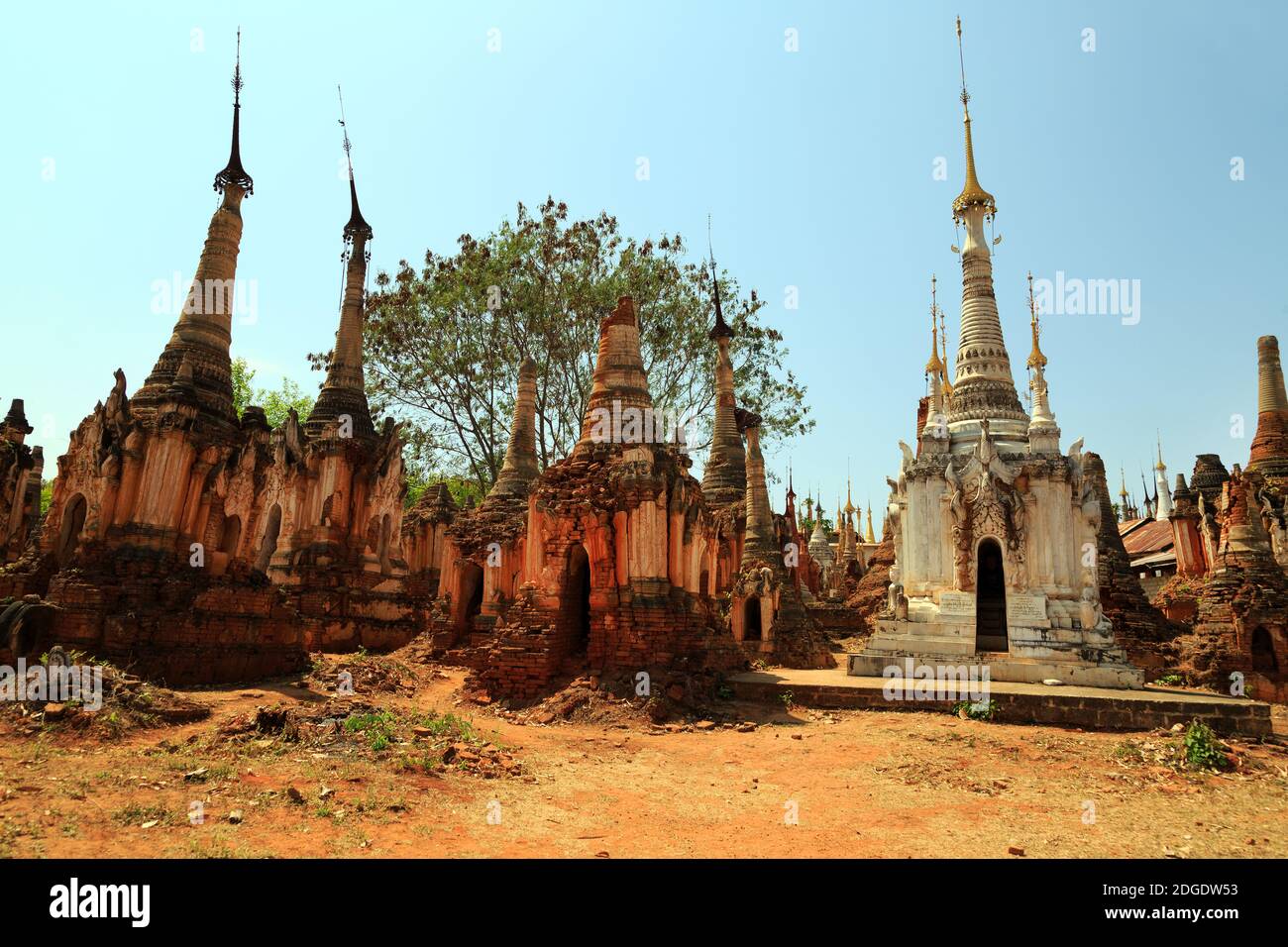 Some of the 1054 pagodas of the Indein pagoda forest at Inle Lake in ...