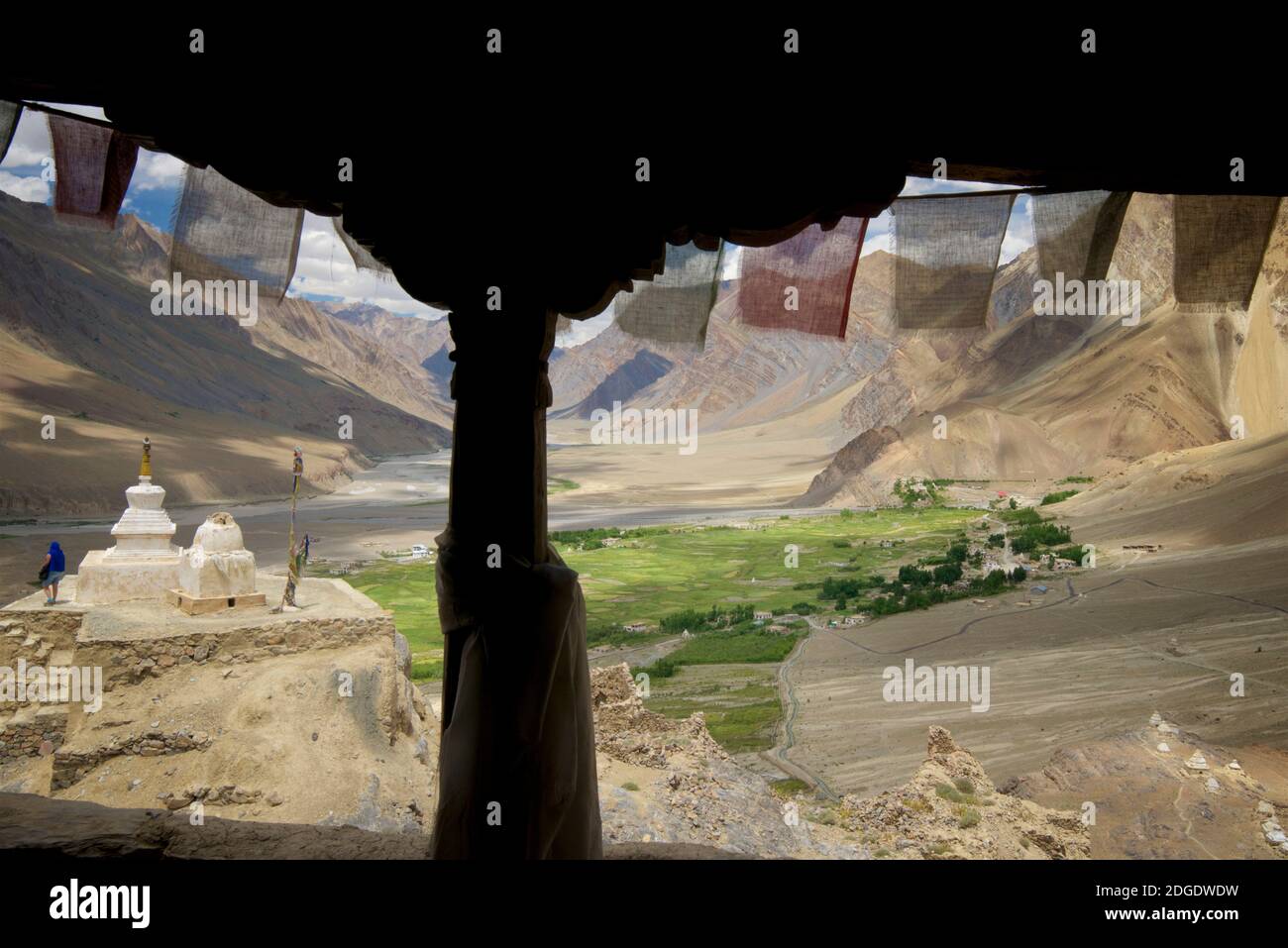 Views across the Zanskar Valley and river below from Zangla Palace, Tsa ...