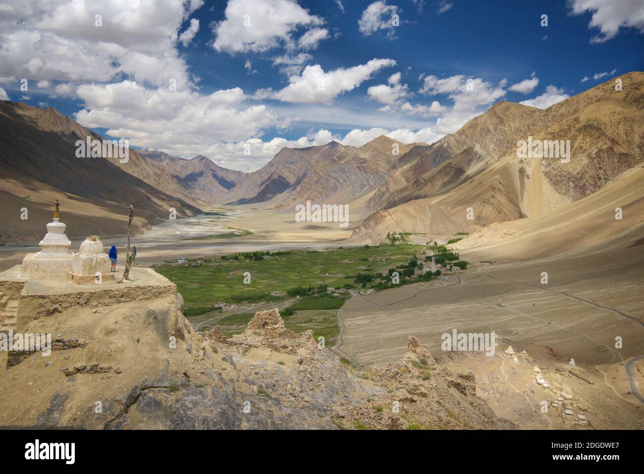 Views across the Zanskar Valley and river below from Zangla Palace, Tsa ...