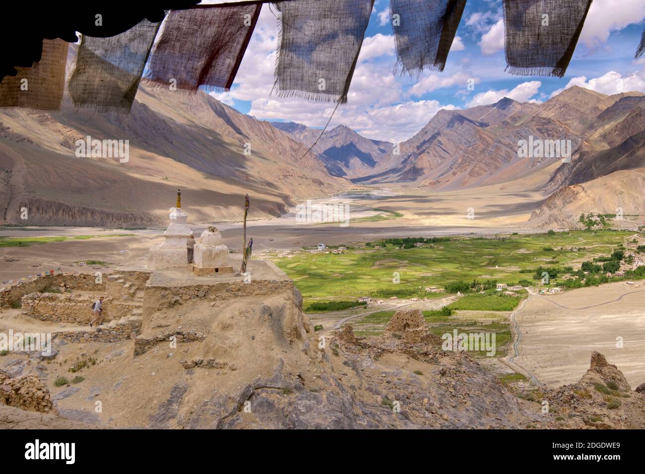 Views across the Zanskar Valley and river below from Zangla Palace, Tsa ...