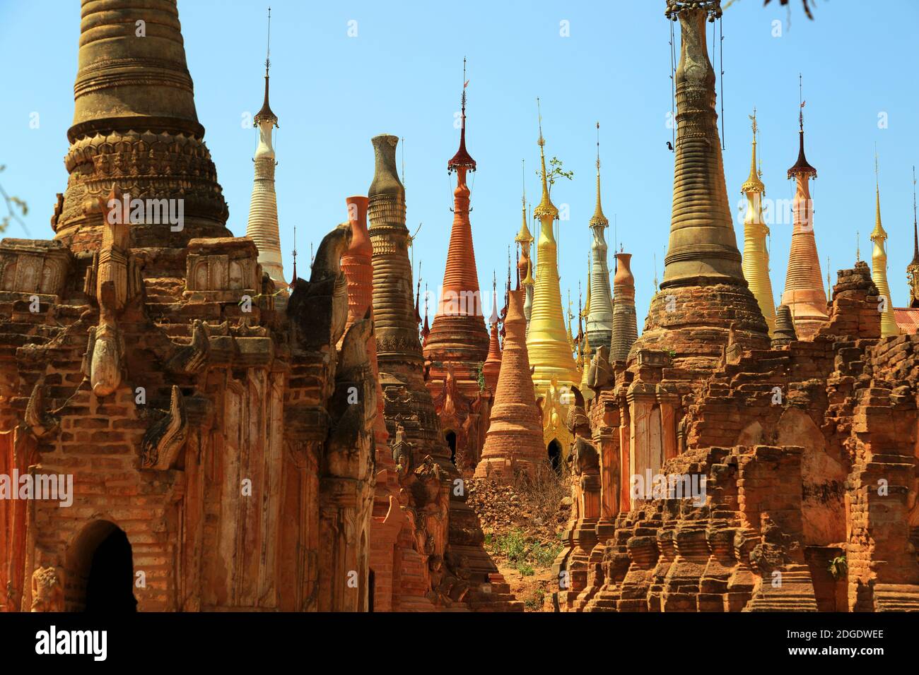 Some of the 1054 pagodas of the Indein pagoda forest at Inle Lake in ...