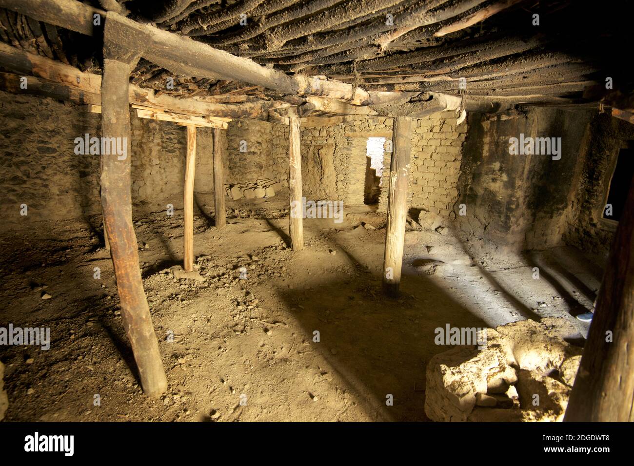 Wooden pillars supporting the floors above. Zangla Palace, Tsa-zar ...
