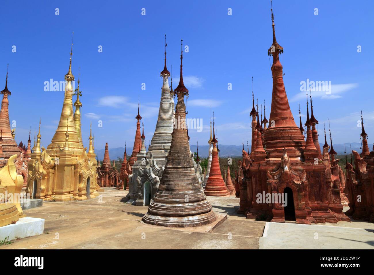 Some of the 1054 pagodas of the Indein pagoda forest at Inle Lake in ...