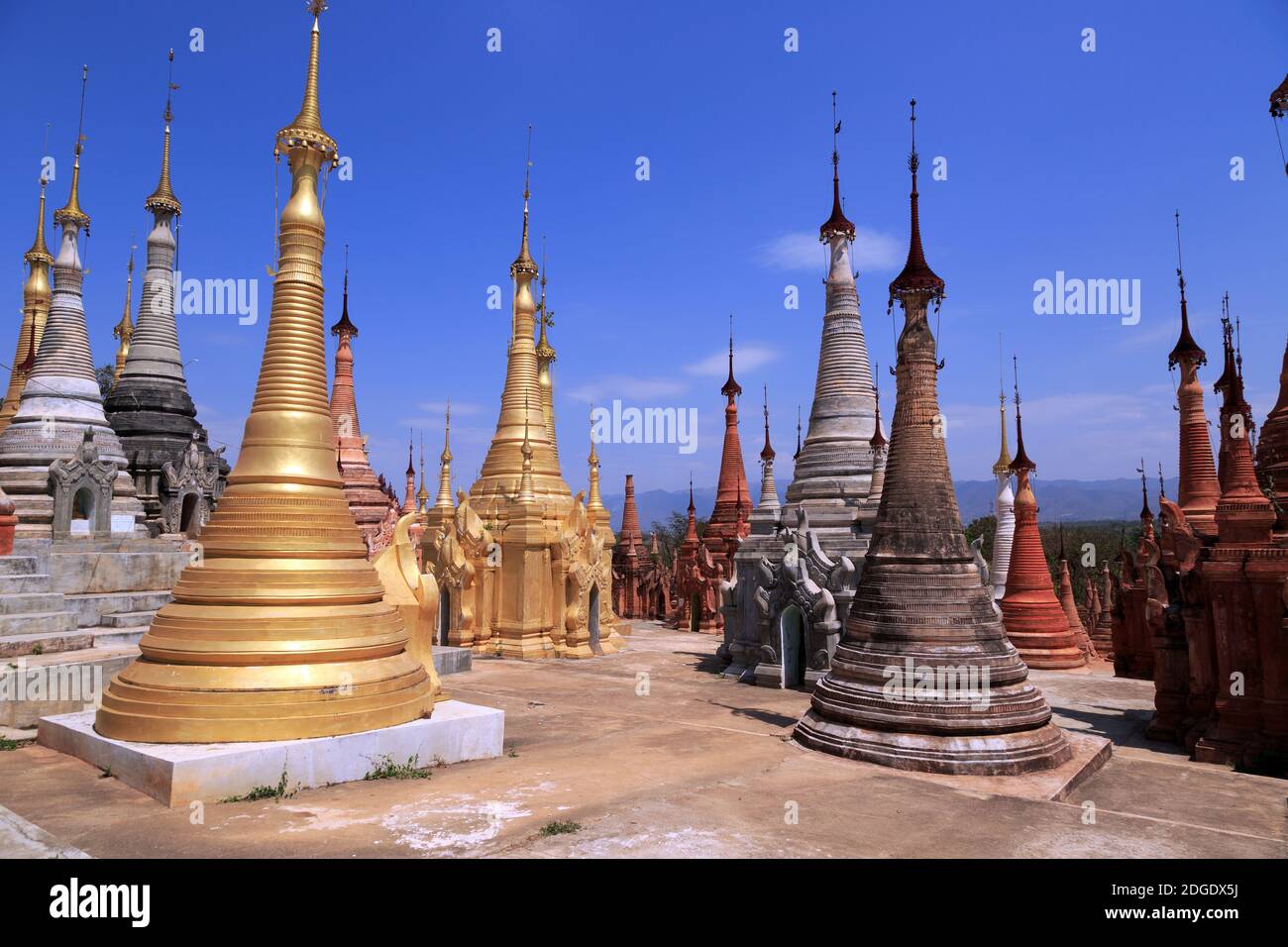 Some of the 1054 pagodas of the Indein pagoda forest at Inle Lake in ...