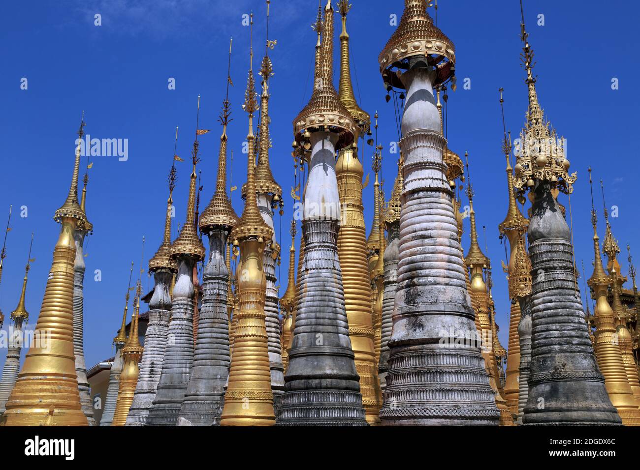 Some of the 1054 pagodas of the Indein pagoda forest at Inle Lake in ...