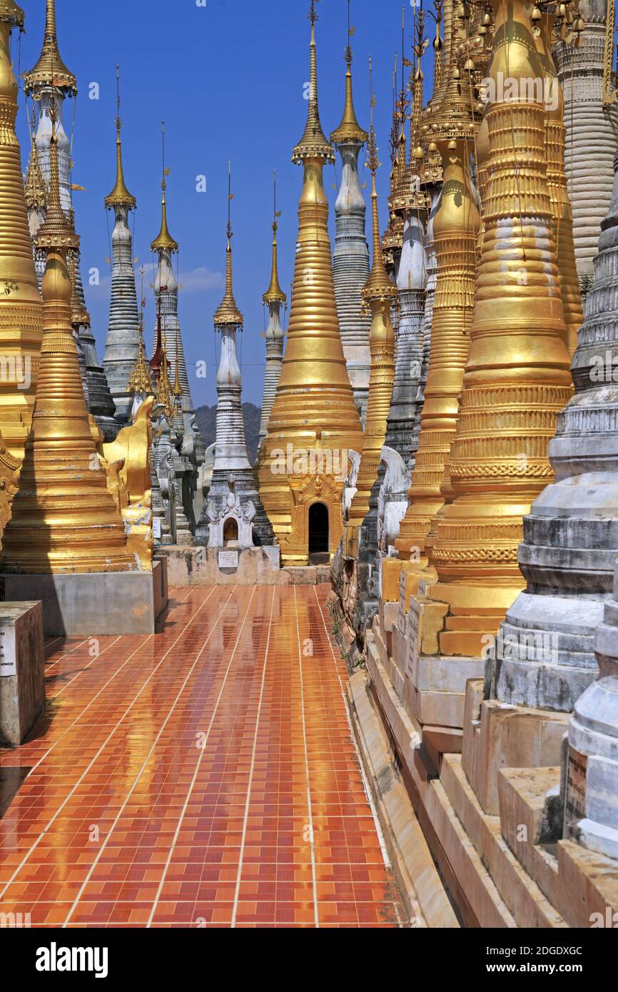 Some of the 1054 pagodas of the Indein pagoda forest at Inle Lake in ...