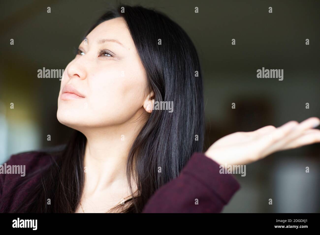 young woman asia female with long hair making hand signs Stock Photo ...
