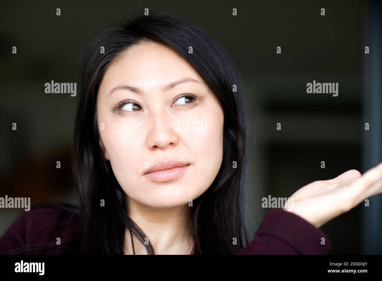 young woman asia female with long hair making hand signs Stock Photo ...