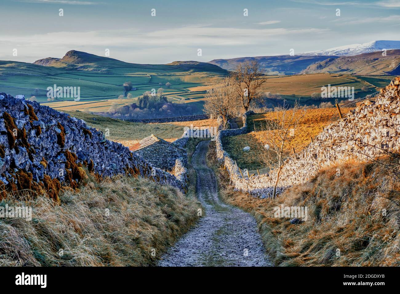 Goat Scar Lane above Stainforth in Ribblesdale, North Yorkshire with ...