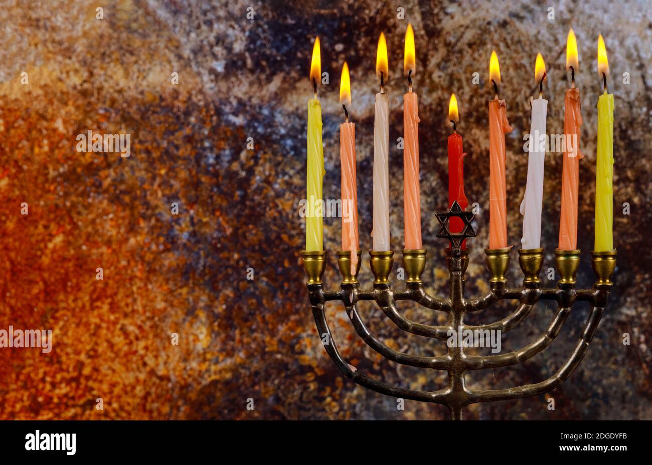 Chanukah Menorah Chanukiah Jewish holiday background Stock Photo - Alamy