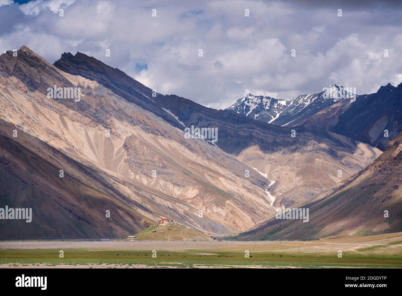 Tibetan buddhist monastery sits atop a hill. Suru valley, near Rangdum ...