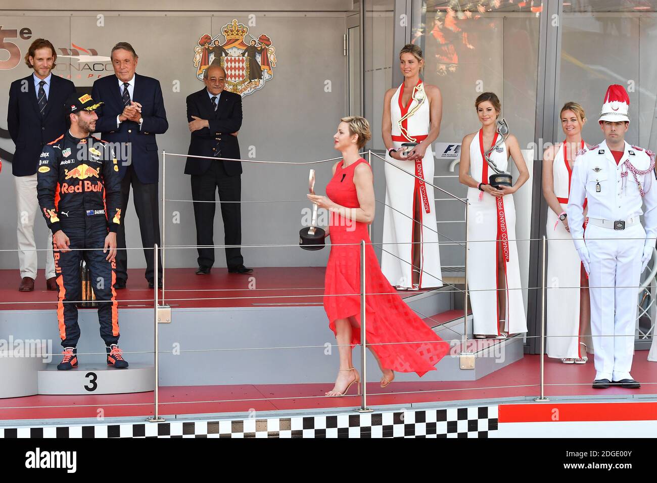 Sebastian Vettel of Germany and Ferrari celebrates his win on the ...
