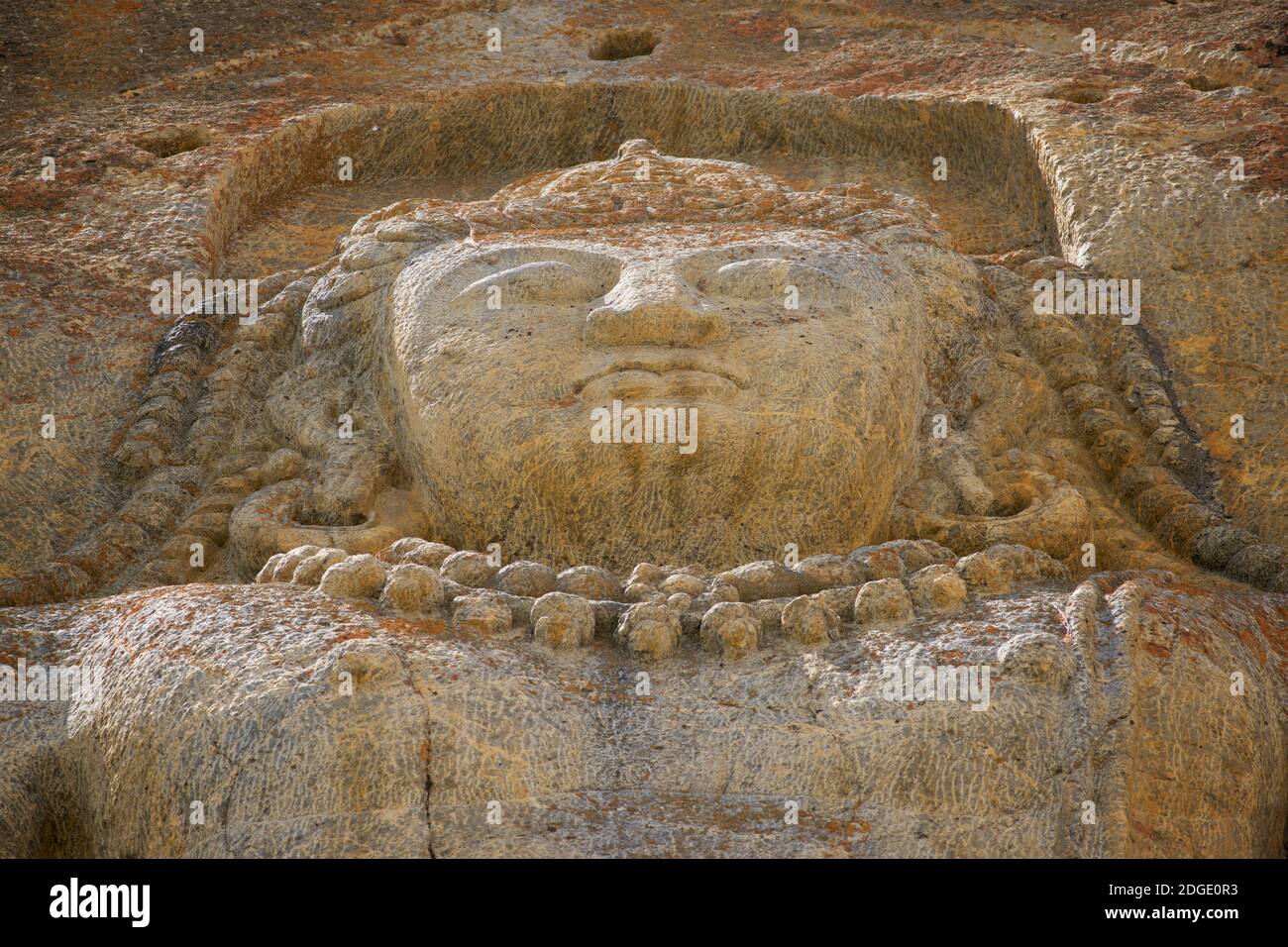 Rock carved giant 8th century statue of Maitreya Buddha at Mulbekh ...