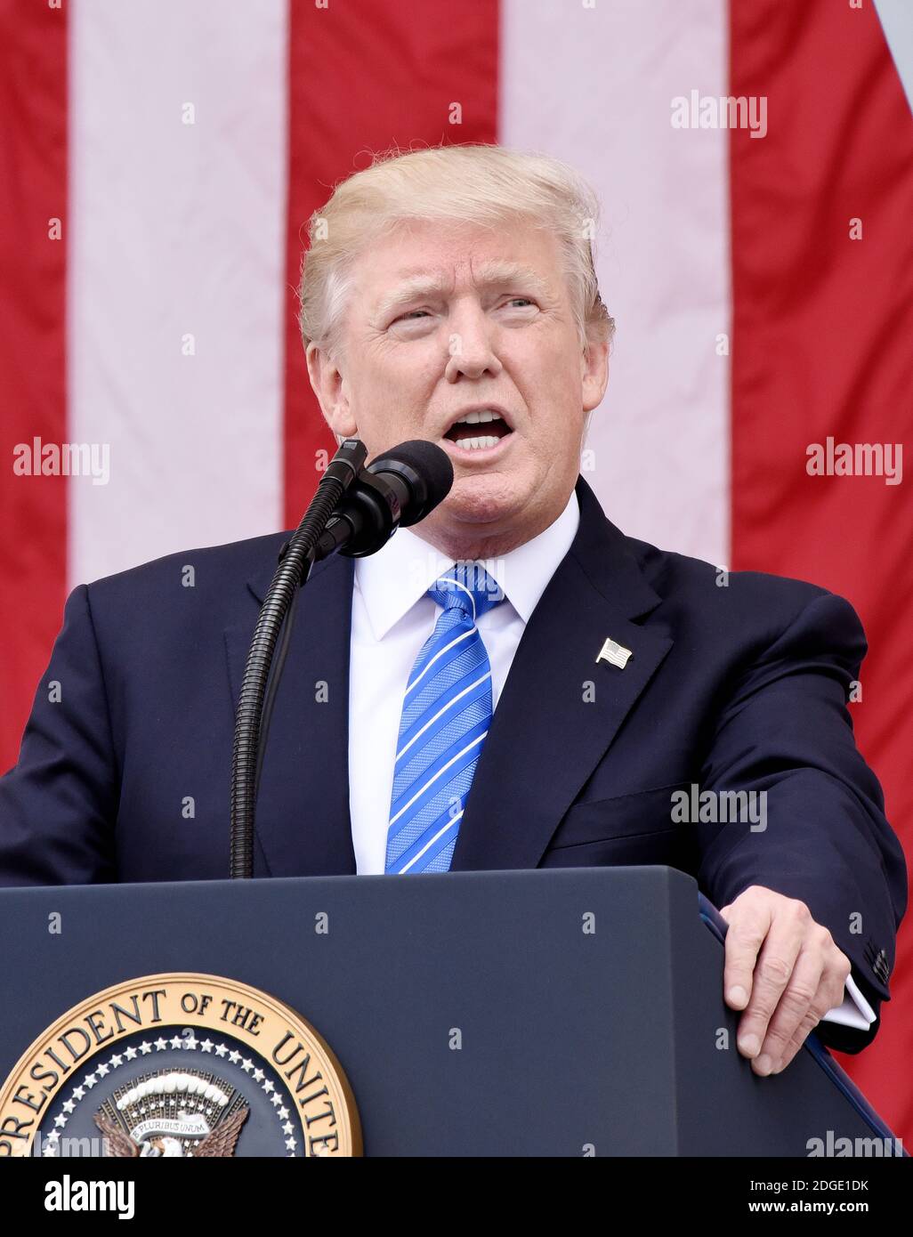 President Donald Trump speaks at a wreath-laying ceremony at the Tomb ...