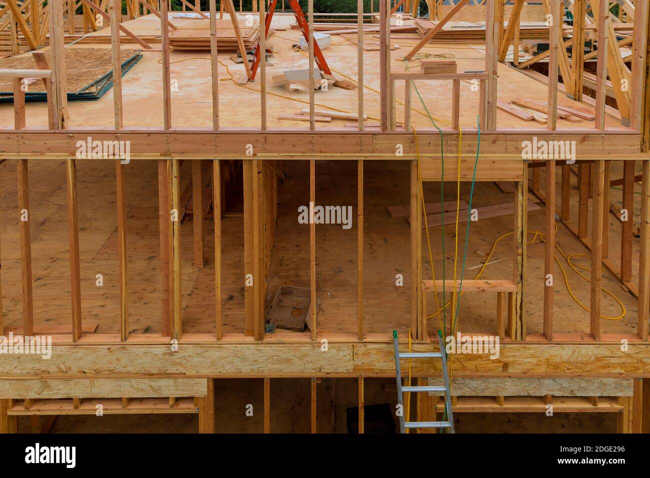 Beam stick built frame of a new house under construction Stock Photo ...