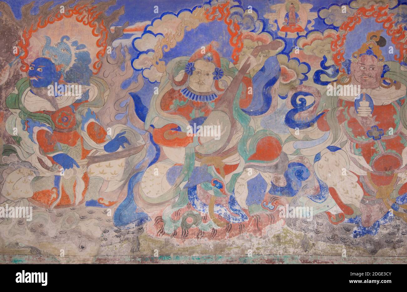 Buddhist wall painting at Diskit Monastery. also known as Deskit Gompa ...