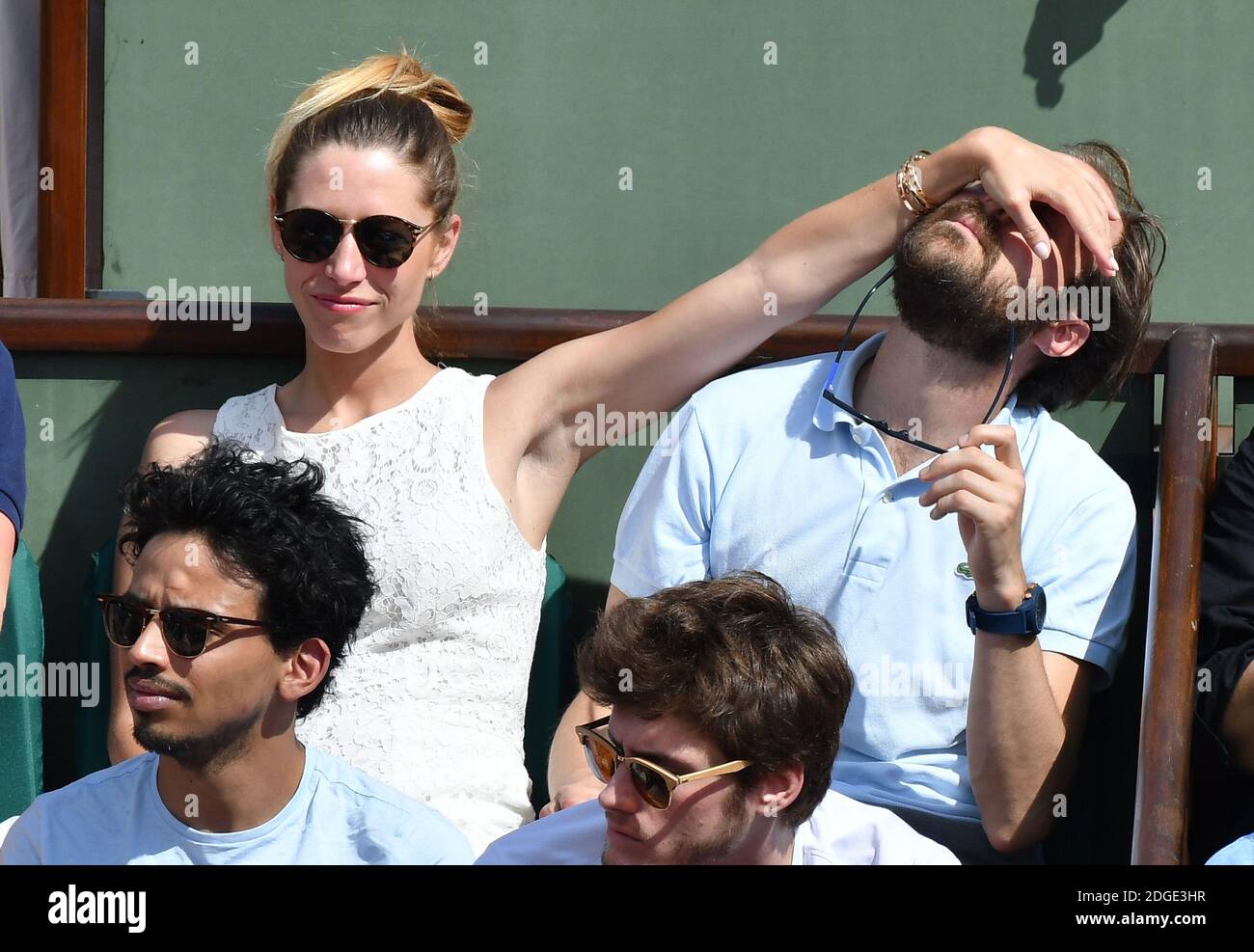 Actor Antoine Gouy and his wife attend the French Tennis Open at Roland ...