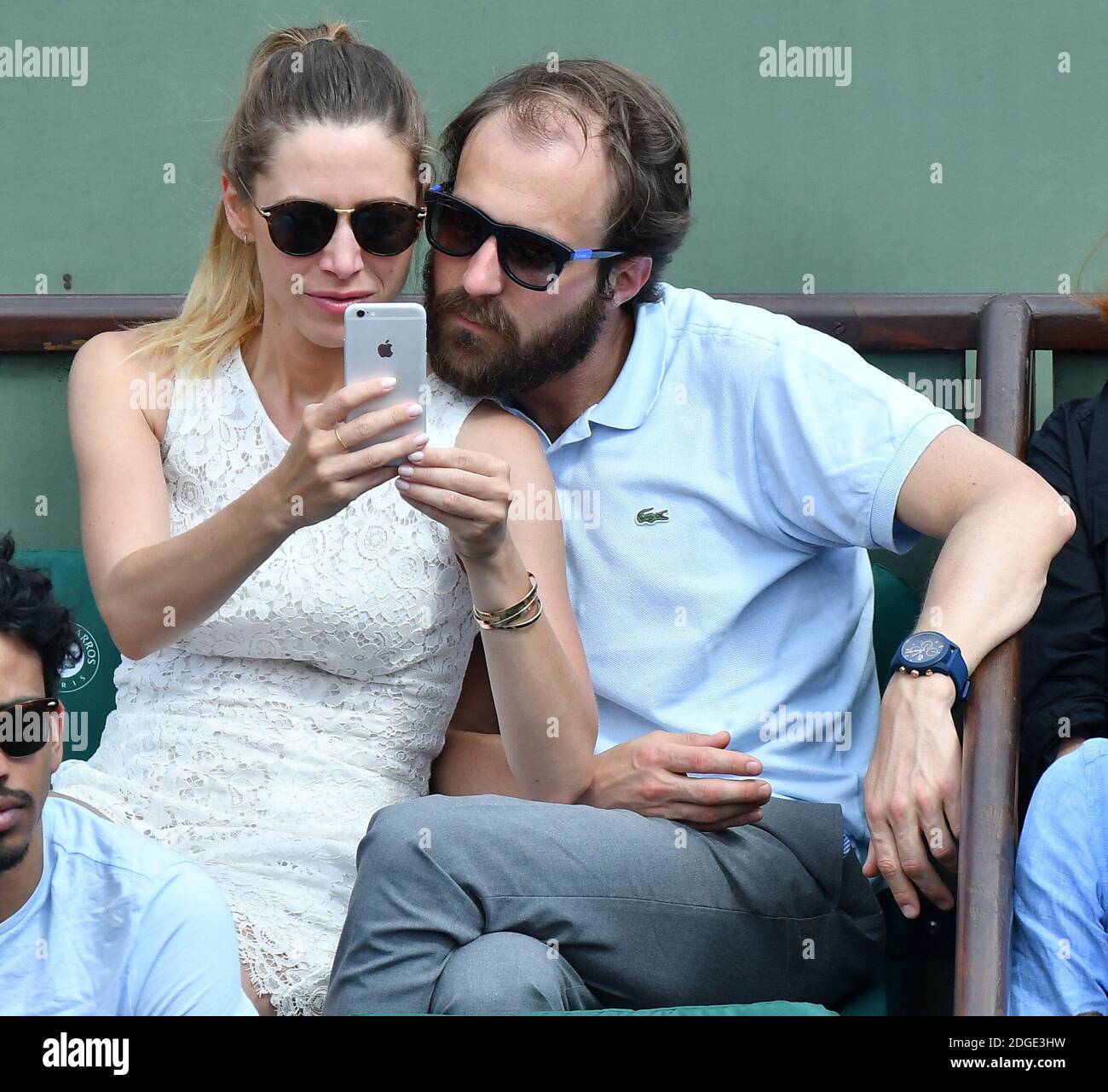 Actor Antoine Gouy and his wife attend the French Tennis Open at Roland ...