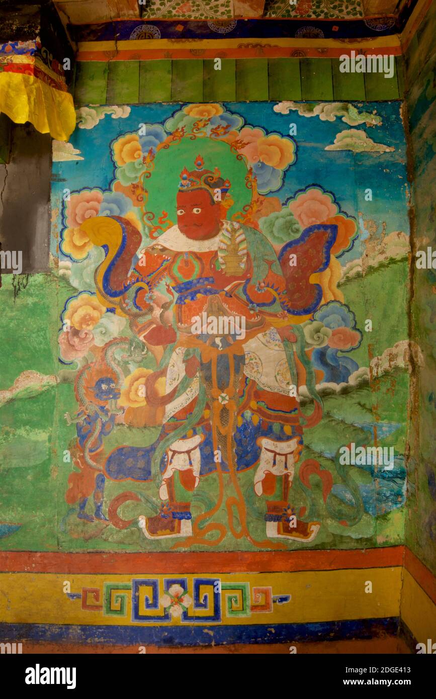 Painted wall mural at Mulbekh monastery, Kargil, Ladakh, Jammu and ...