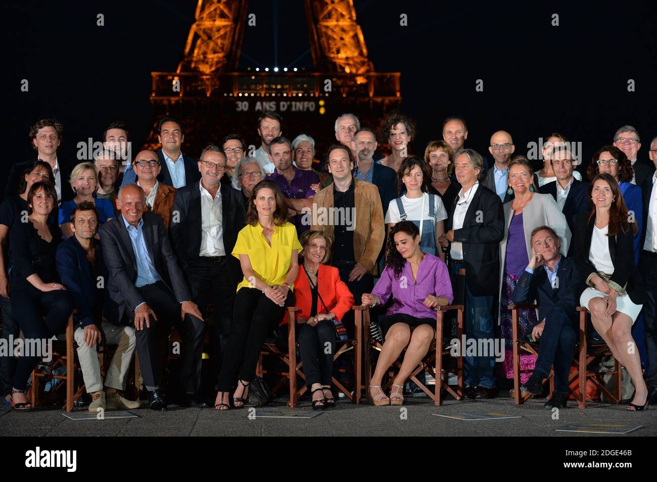 Journalists of French public radio news station franceinfo pose in ...