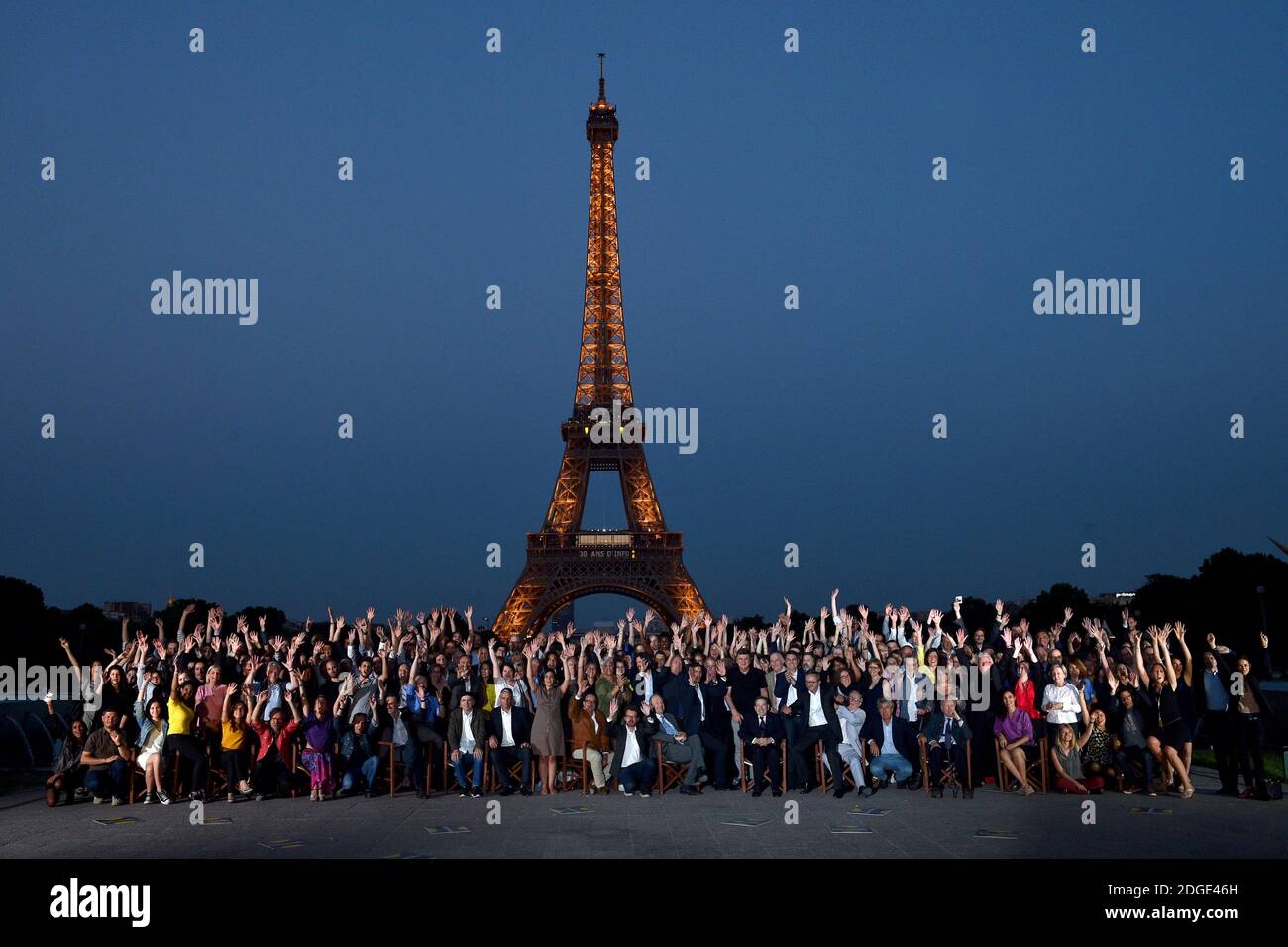 Journalists of French public radio news station franceinfo pose in ...
