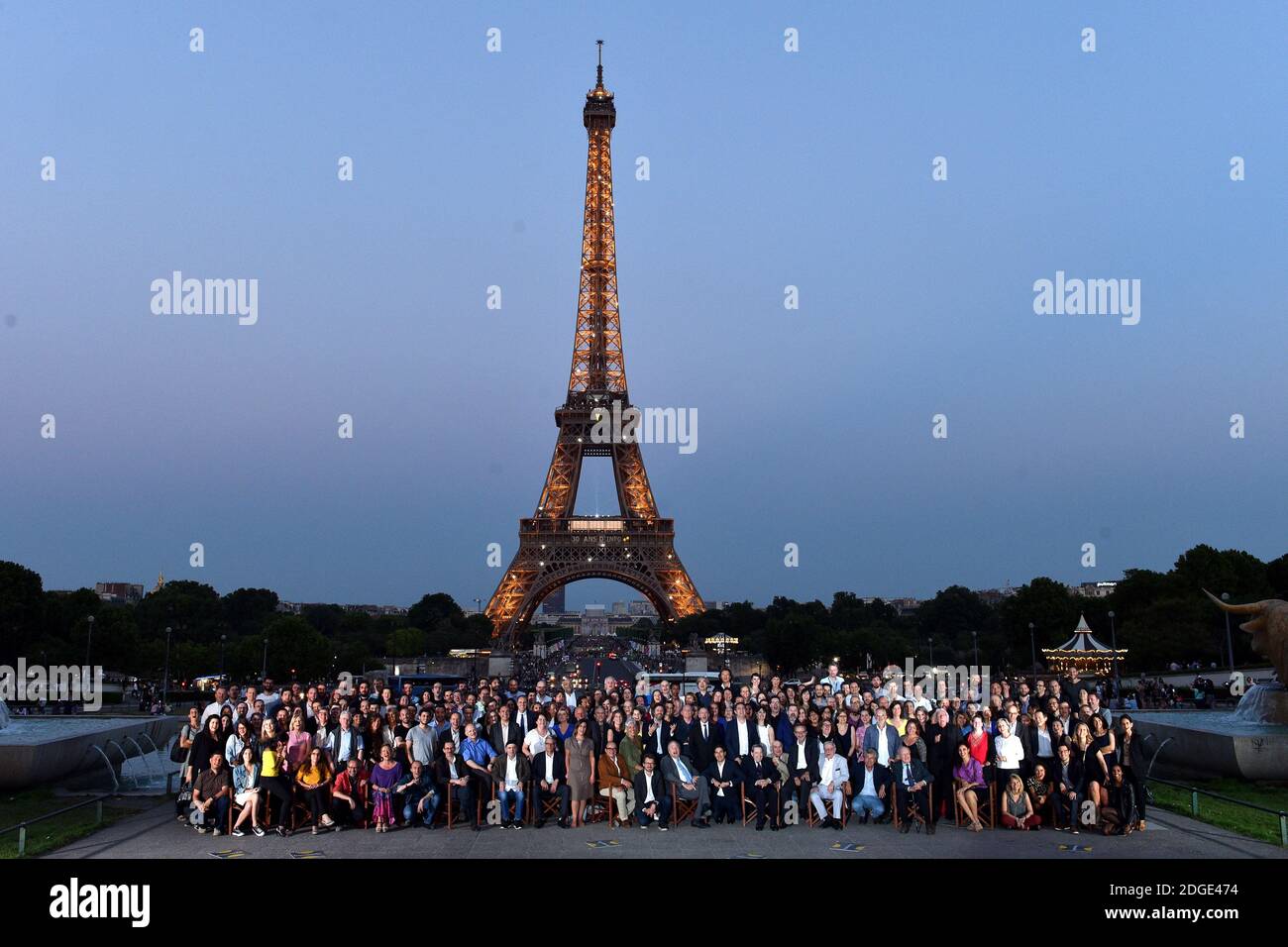 Journalists of French public radio news station franceinfo pose in ...