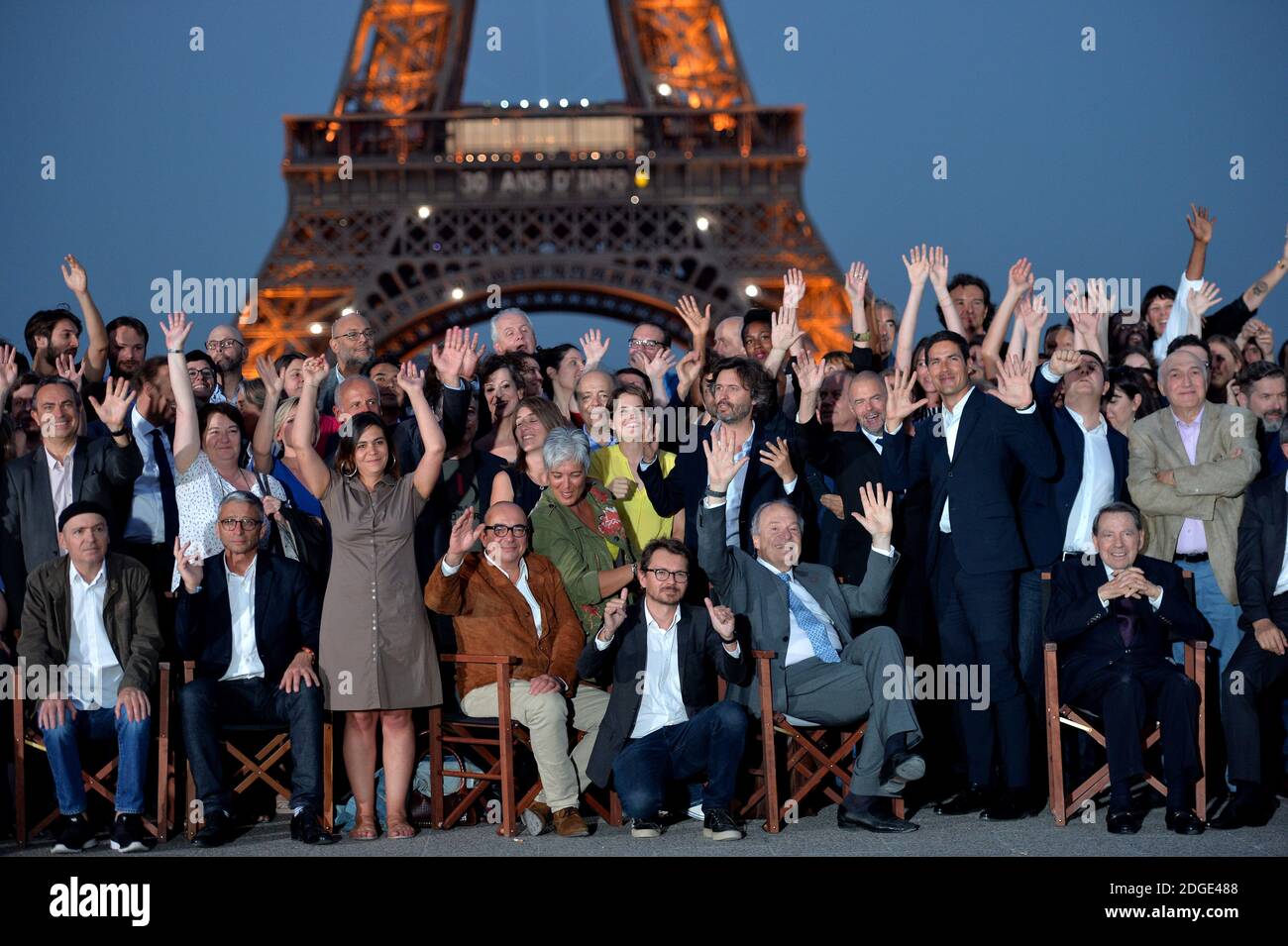 Journalists of French public radio news station franceinfo pose in ...